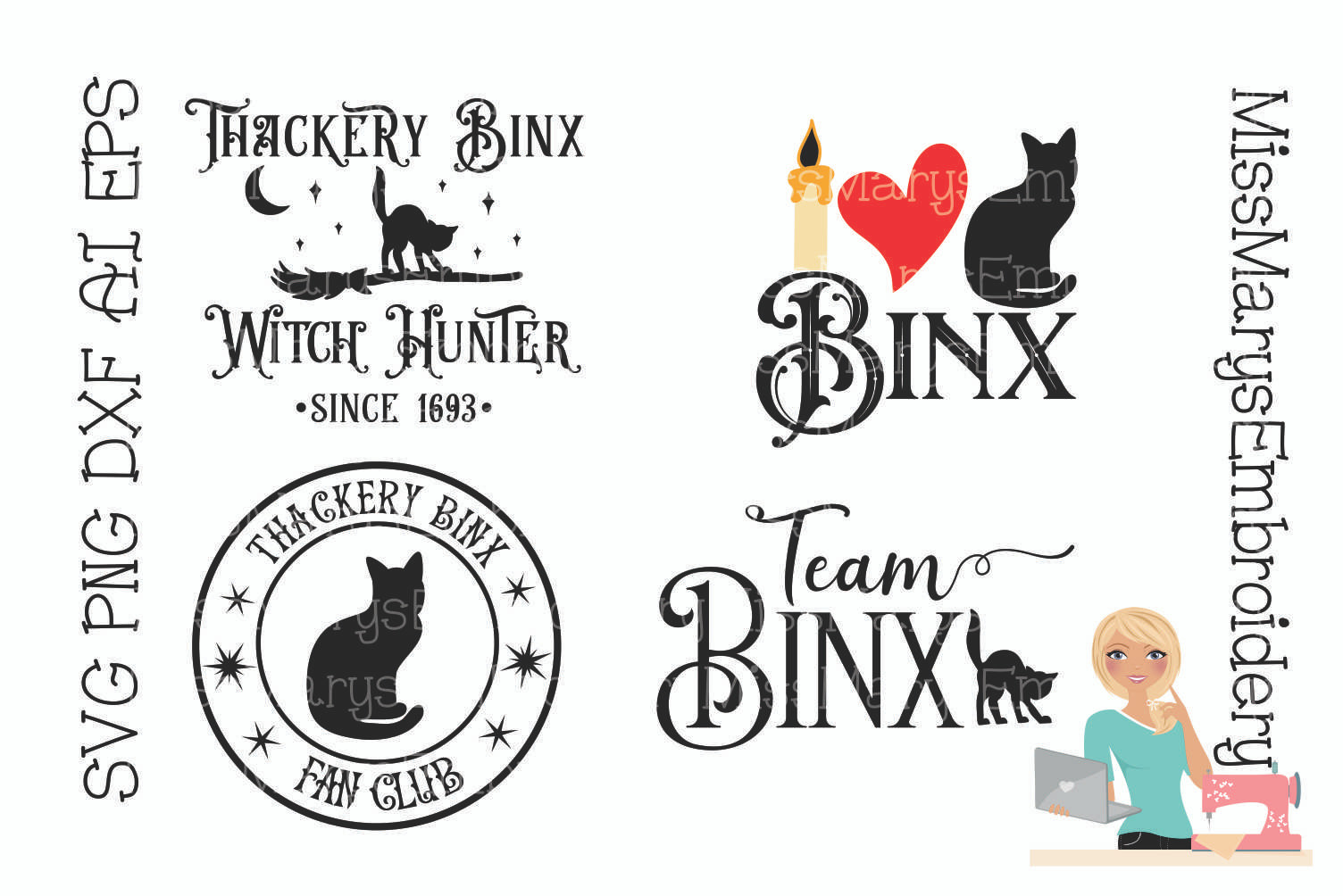 Hocus Pocus Binx Cat SVG - Miss Mary's Embroidery
