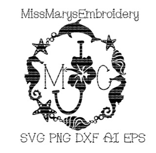 Beach Monogram SVG - Miss Mary's Embroidery