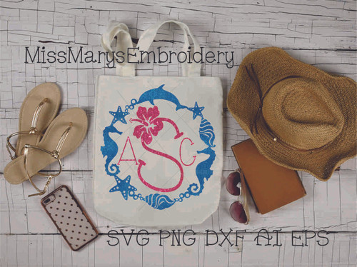 Beach Monogram SVG - Miss Mary's Embroidery