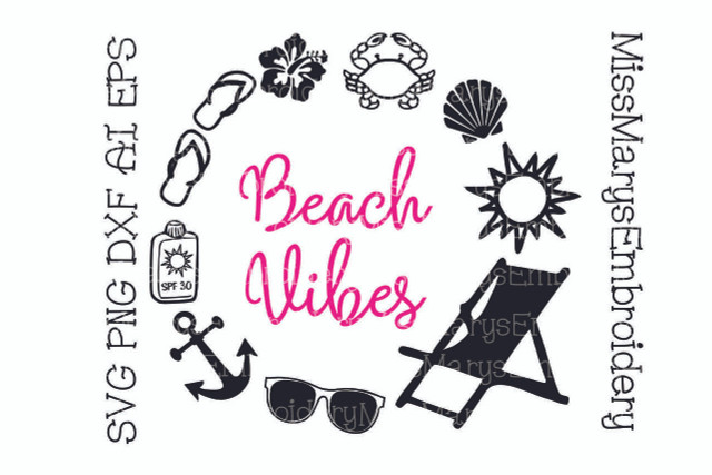 Beach Monogram SVG - Miss Mary's Embroidery