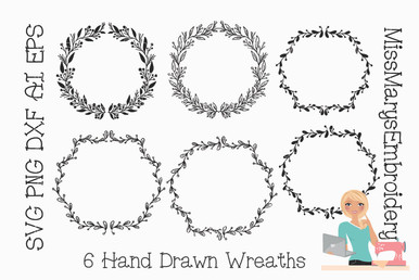 Set of 6 Hand Drawn Wreaths SVG - Miss Mary's Embroidery