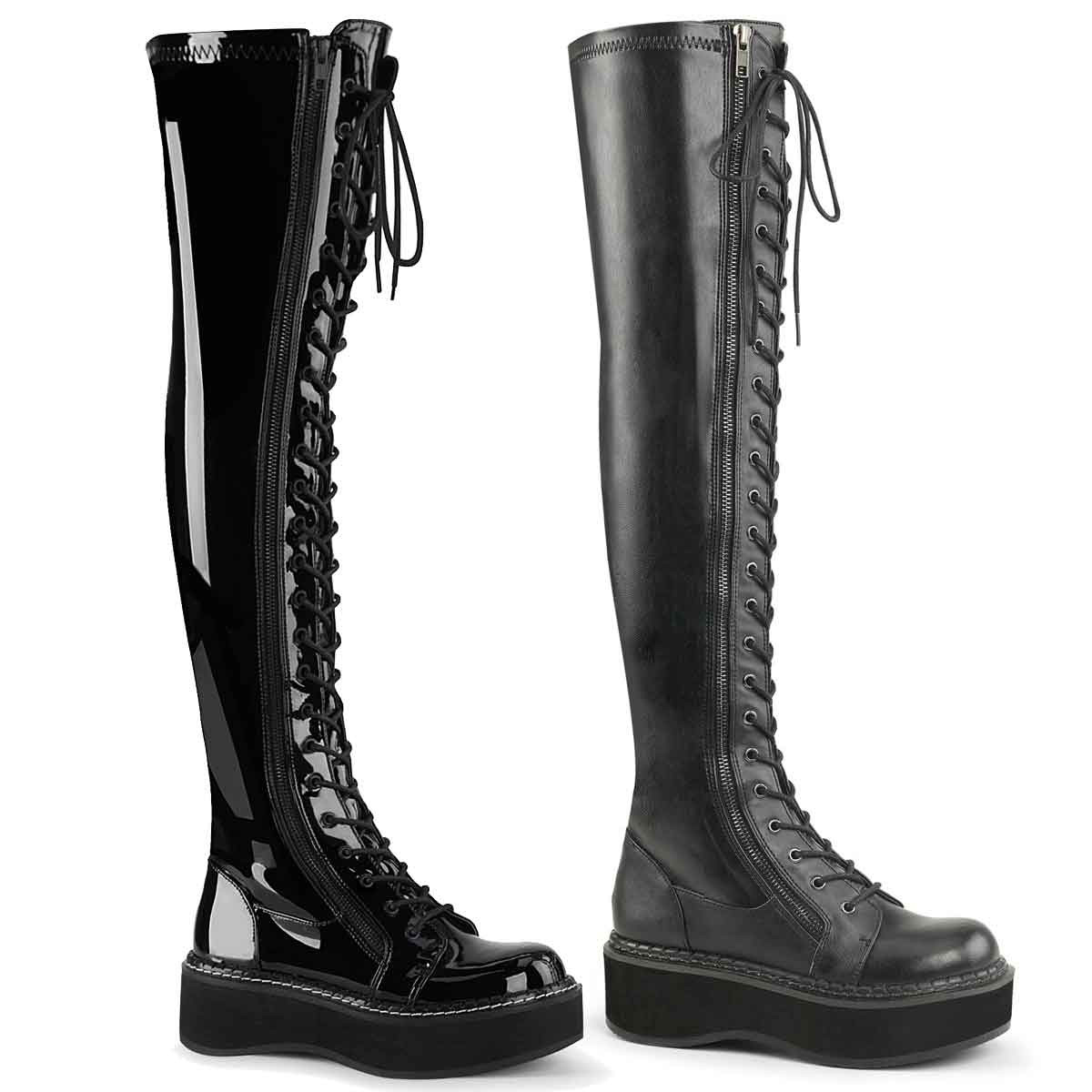 Demonia | Camel-300 Women's Chunky Heel Goth Thigh High Boots