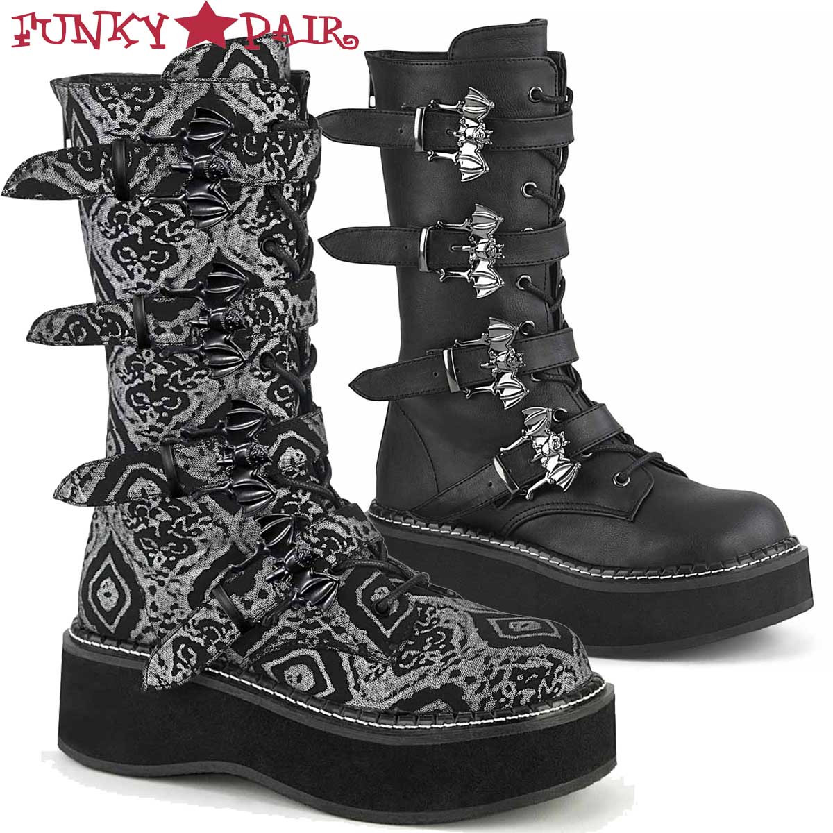 Demonia | Emily-100 Women's Goth Strap Slide with Bat Buckles
