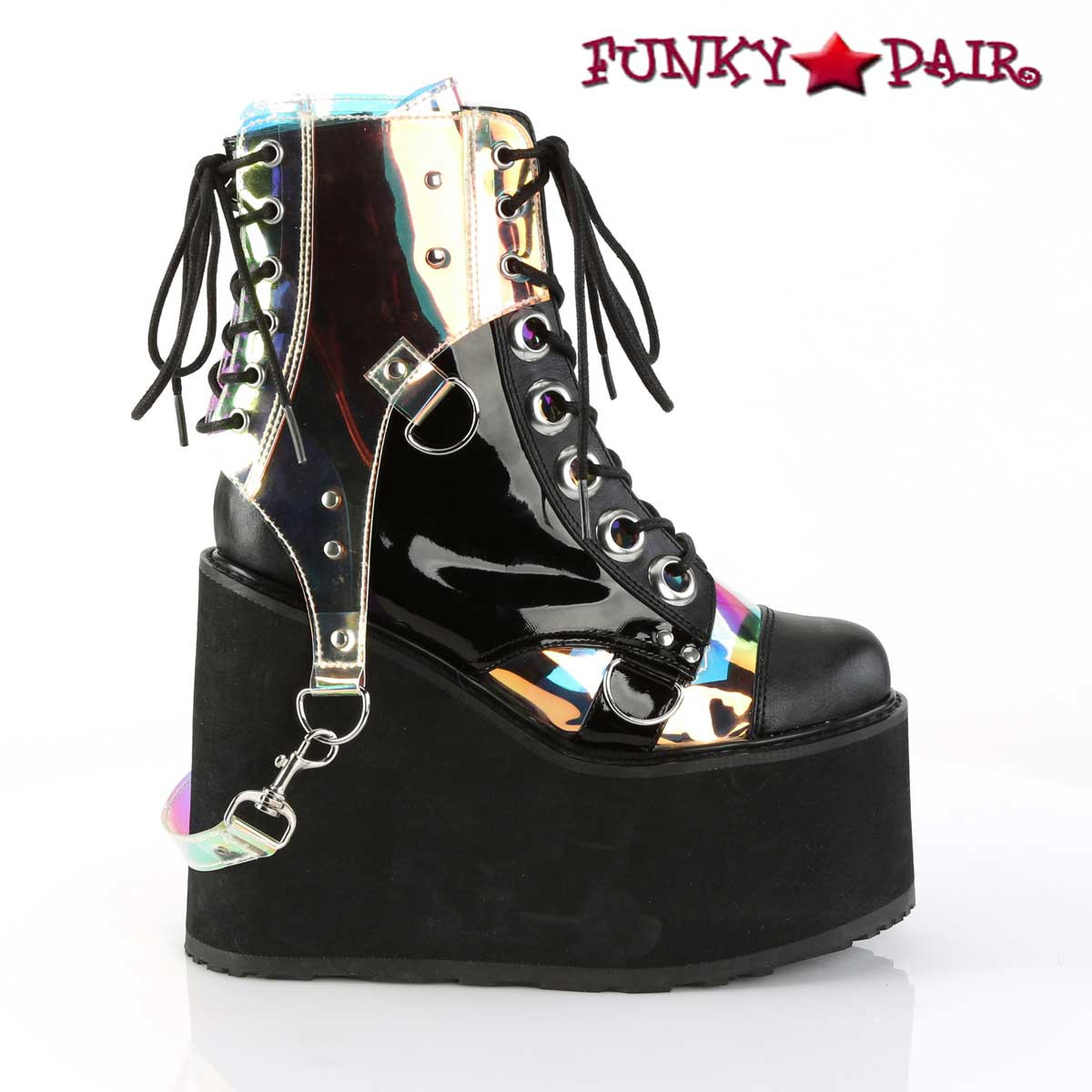 Demonia | Swing-115 Goth Wedge Platform Ankle Boots with Removeable Clear