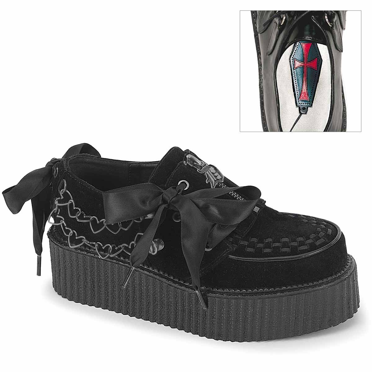 CREEPER-312, 2 Inch Platform Creeper with Bow and Heart Chain