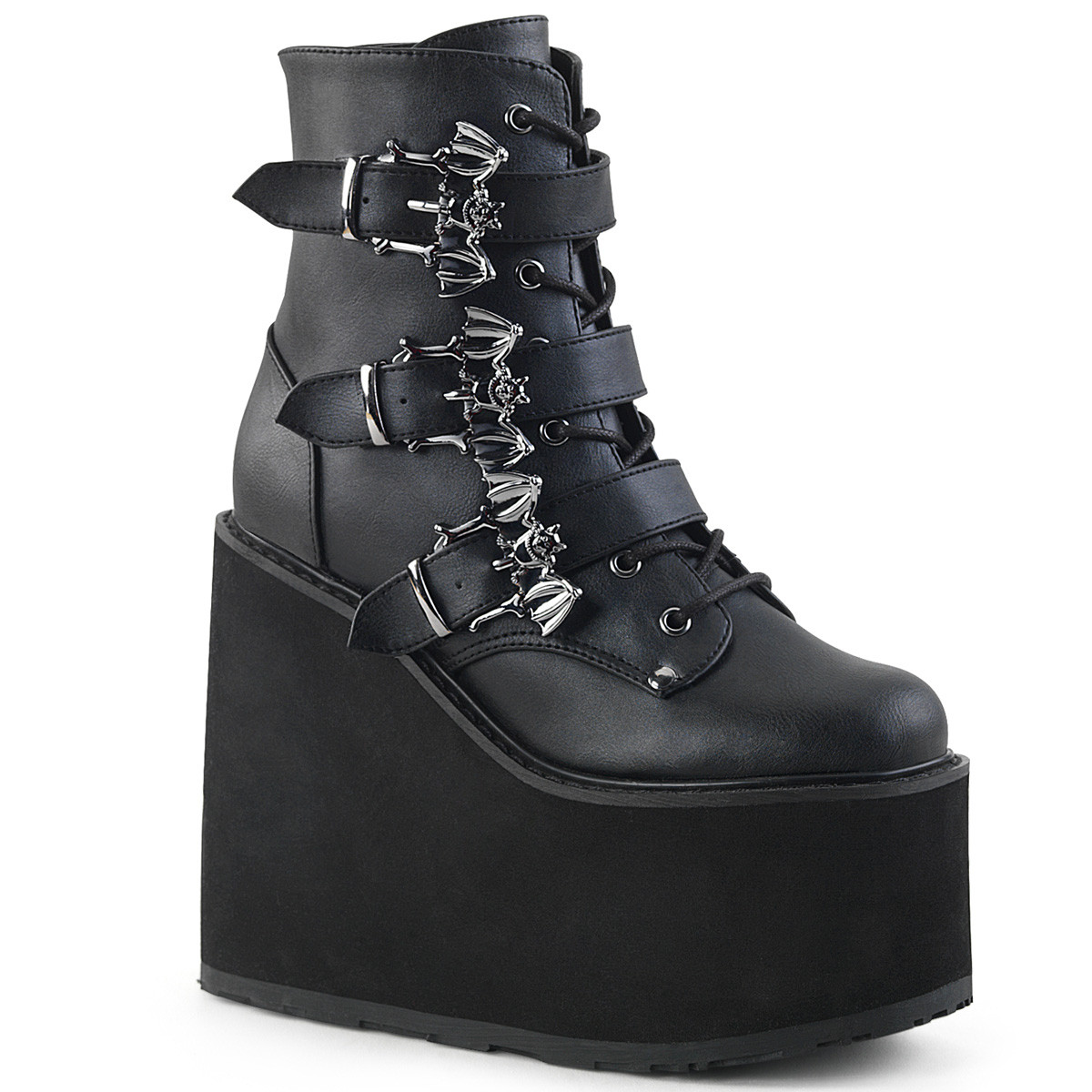 Demonia | Swing-115 Goth Wedge Platform Ankle Boots with Removeable Clear