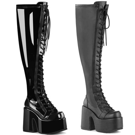 Camel-300WC, 5" Platform Lace-Up Stretch Wide Calf Thigh High Boot By ...