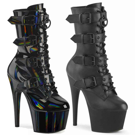 Adore-1046, Lace-up Mid-Calf with Buckles By Pleaser - FunkyPair