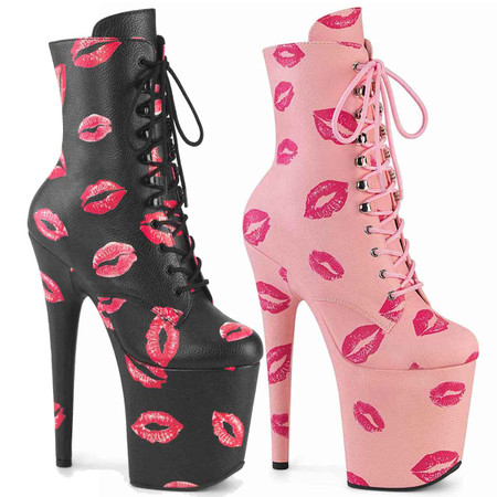 FLAMINGO-1020KISSES, 8 Inch Ankle Boots with Red Lips Print