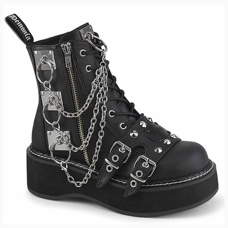 EMILY-57, 2 Inch Platform Lace-up Ankle Boots with Hanging Chain