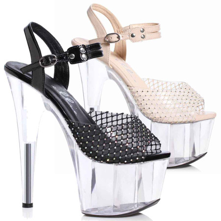 709-CHERYL, 7 Inch Heel Platform Sandal with Rhinestone Mesh