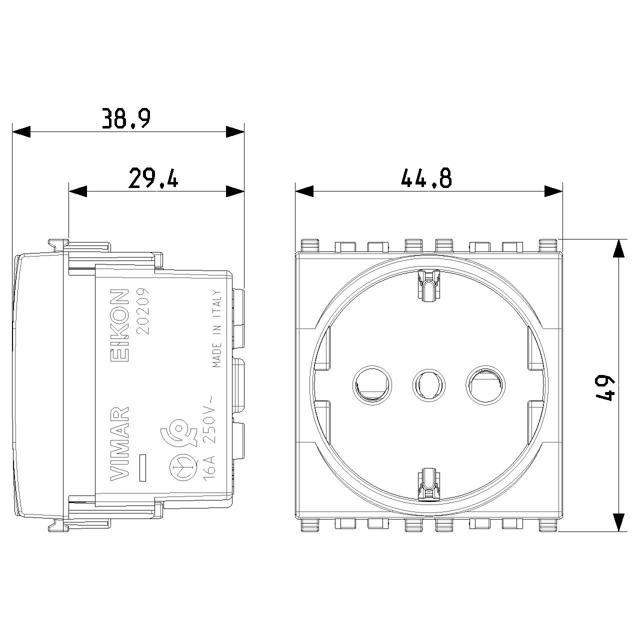 Vimar - Eikon 20209 P30 SICURY Socket Outlet - 2P+E 16 A 250 V, Italian ...