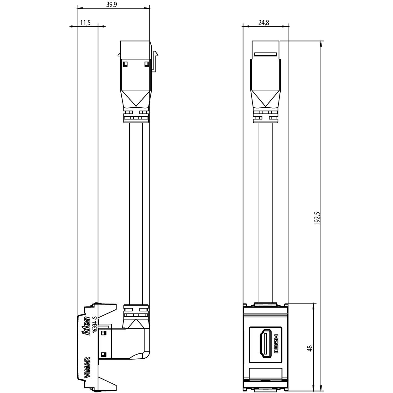 Vimar - Idea 16334 HDMI Socket Outlet - Keystone Fixing, IP20, Plastic ...