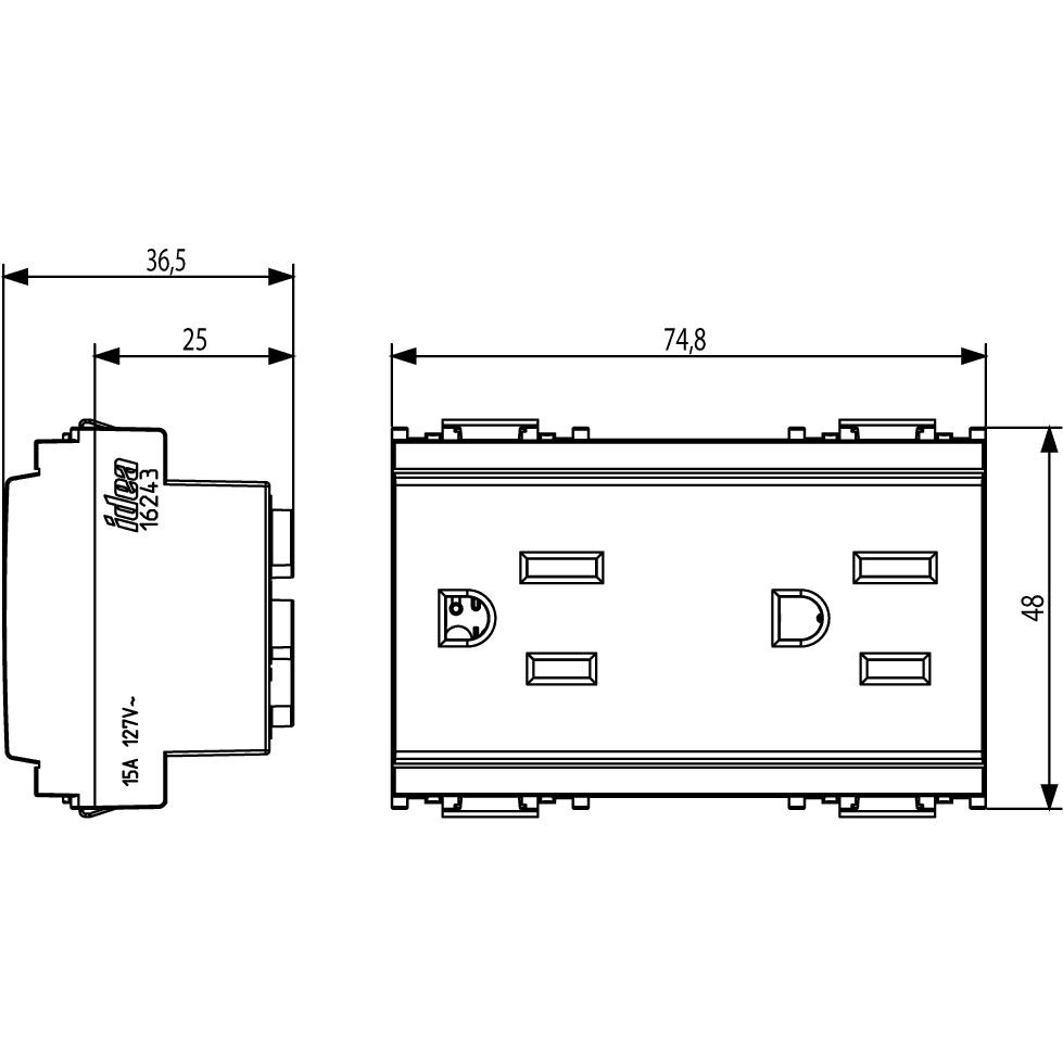 Vimar - Idea 16243 SICURY USA Socket Outlet - Double 2P+E 15 A 127 V ...
