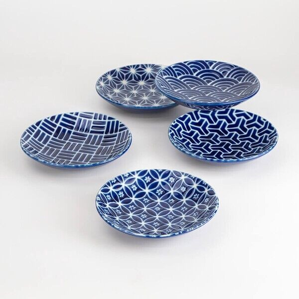 Mino ware Japanese Sushi Sauce dish plate set of 5 Edo Komon Round ...