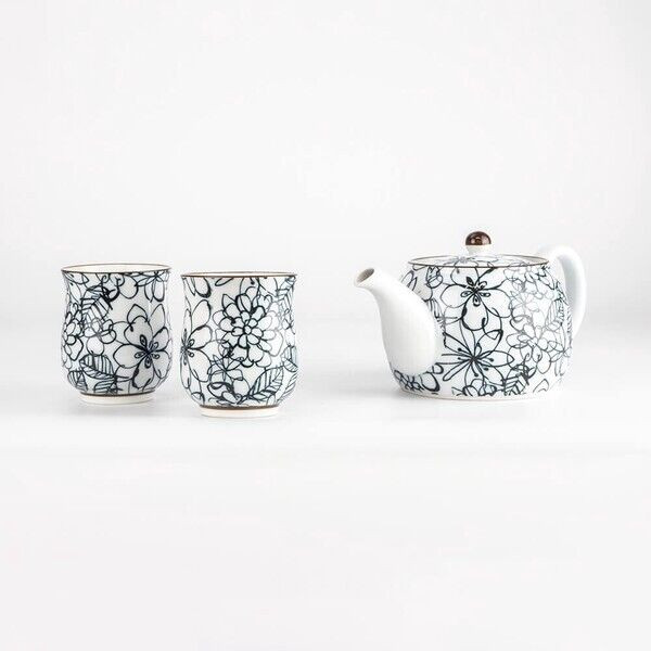 Mino ware Japan Green tea cup pot Yunomi Kyusu set of 3Wild little flower
