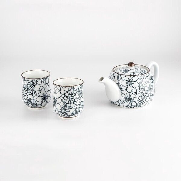 Mino ware Japan Green tea cup pot Yunomi Kyusu set of 3Wild little flower