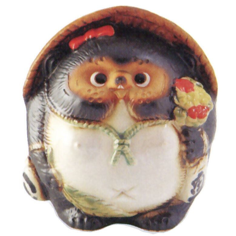 Tanuki Shigaraki yaki Japan Chinese Racoon Dog Manmaru Roundish Statue ...