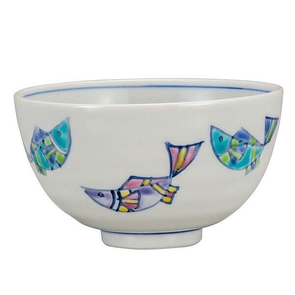 Kutani yaki ware Japanese ceramic rice bowl Gohan Chawan Sakana Fish Japan
