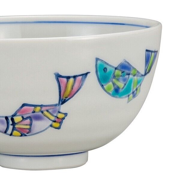 Kutani yaki ware Japanese ceramic rice bowl Gohan Chawan Sakana Fish Japan