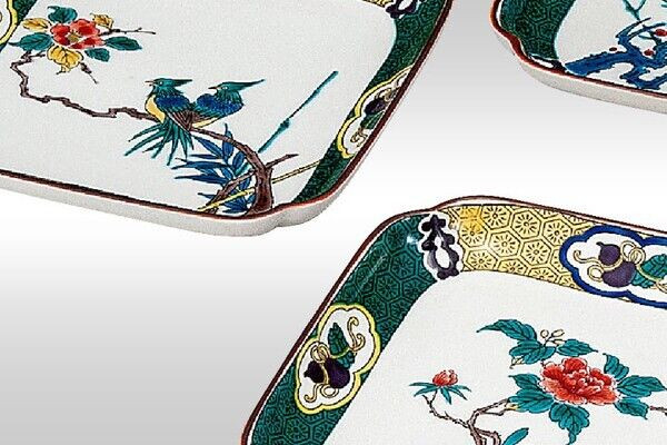 Kutani yaki ware Japanese Square Plate Dish set of 5 Old Kutani Egawari ...
