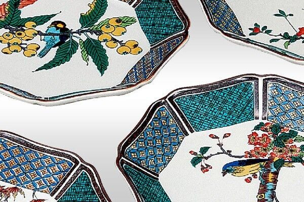 Kutani yaki ware Japanese Plate Dish set of 5 7.67in Flower and Bird 5style