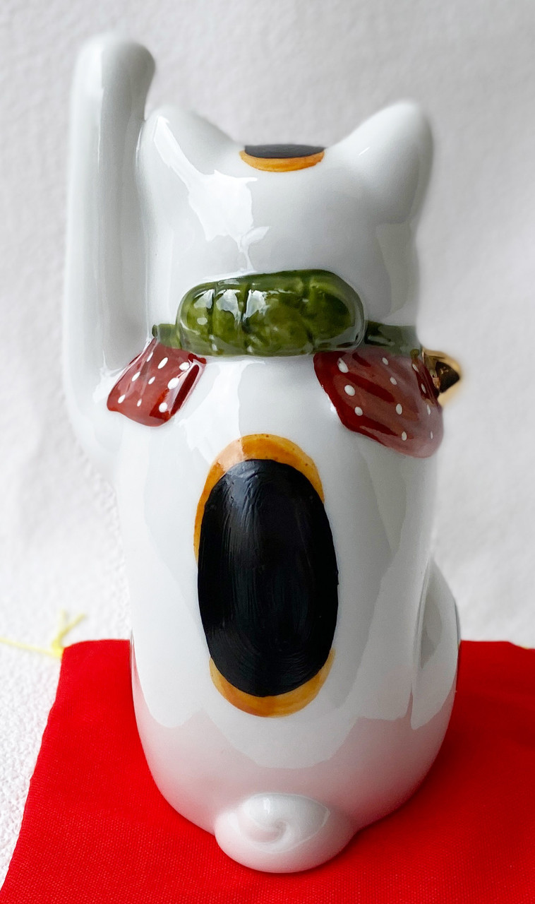 Maneki neko Seto porcelain Japanese lucky cat Long left hands Akae ...