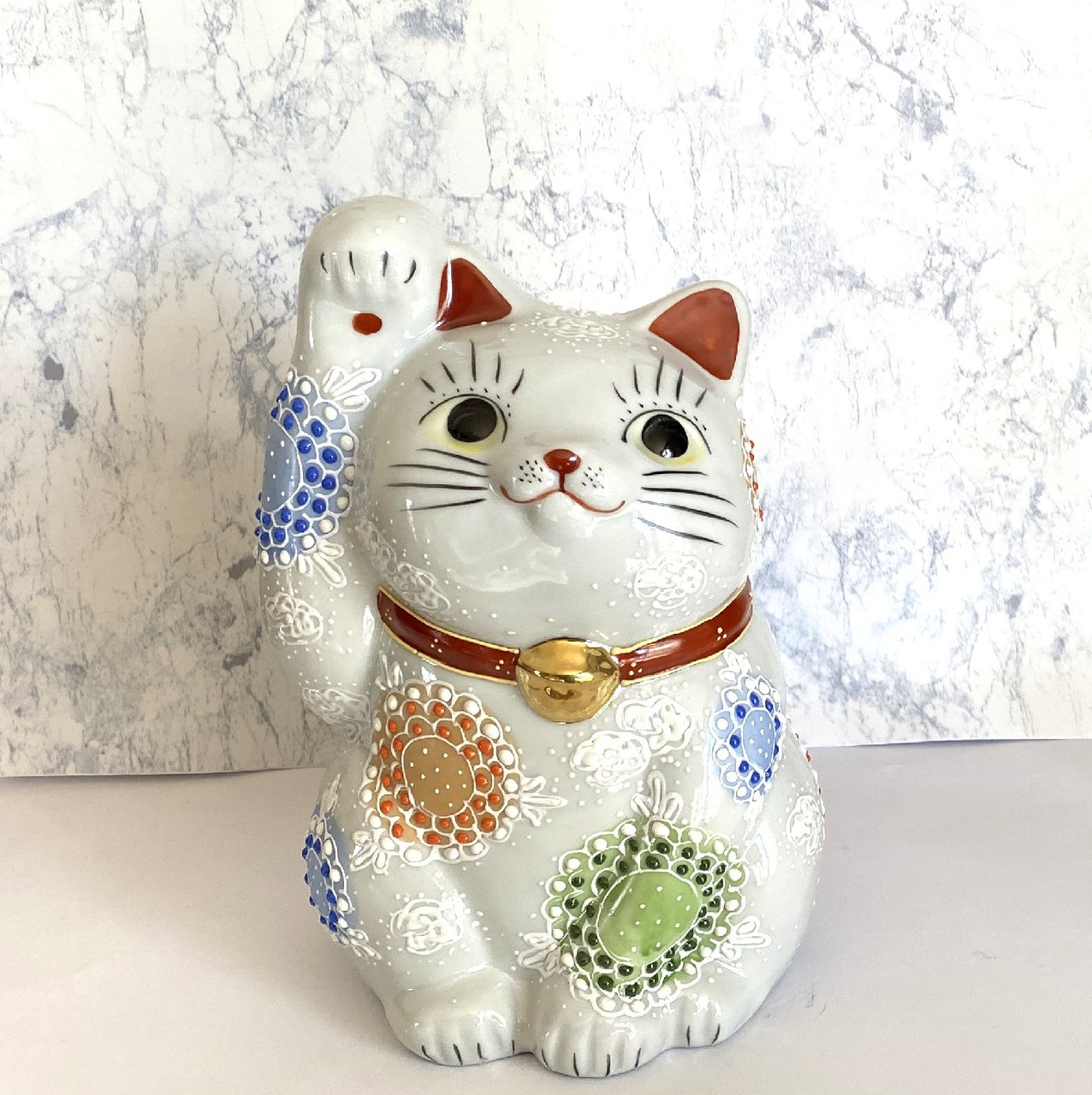 Japanese lucky cat Maneki neko Kutani yaki porcelain White Shiro Mori ...