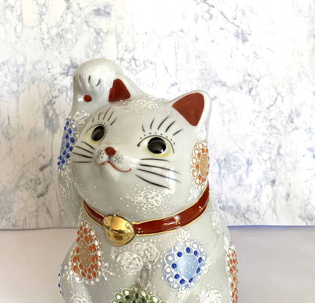 Japanese lucky cat Maneki neko Kutani yaki porcelain White Shiro Mori ...