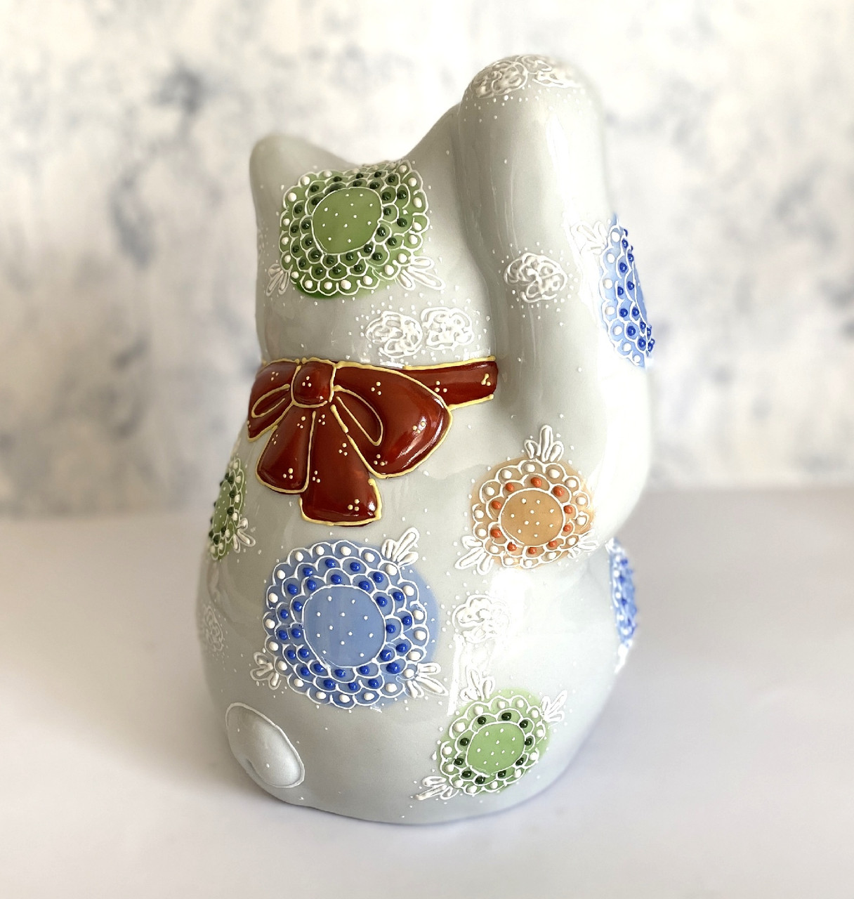 Japanese lucky cat Maneki neko Kutani yaki porcelain White Shiro Mori ...