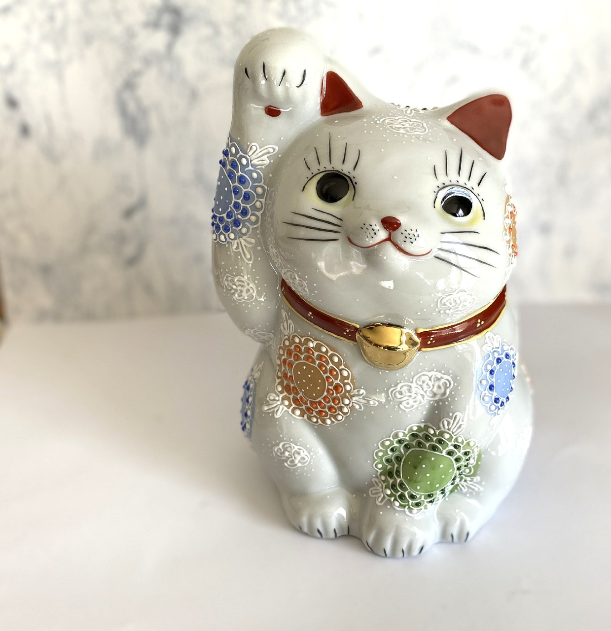 Japanese lucky cat Maneki neko Kutani yaki porcelain White Shiro Mori ...