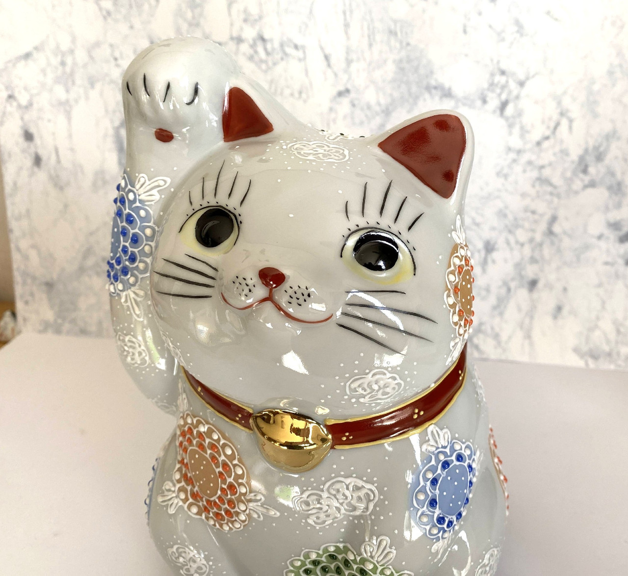 Japanese lucky cat Maneki neko Kutani yaki porcelain White Shiro Mori ...
