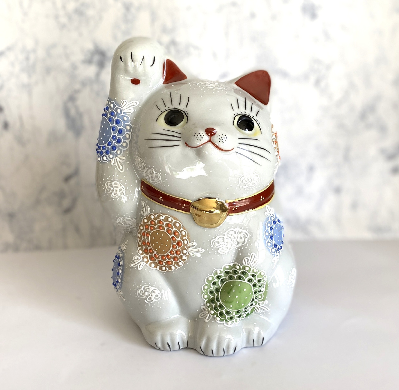 Japanese lucky cat Maneki neko Kutani yaki porcelain White Shiro Mori ...