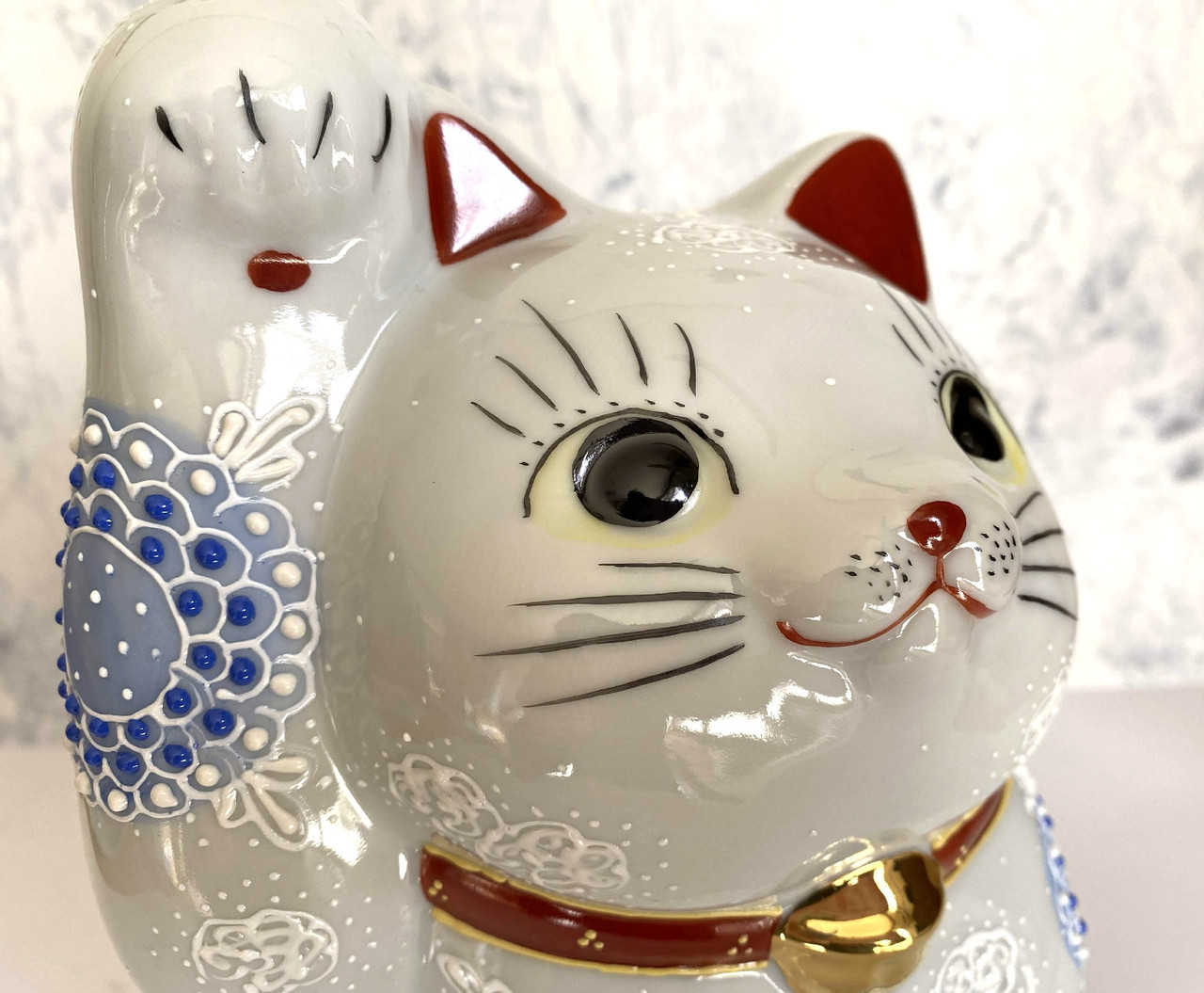 Japanese lucky cat Maneki neko Kutani yaki porcelain White Shiro Mori ...