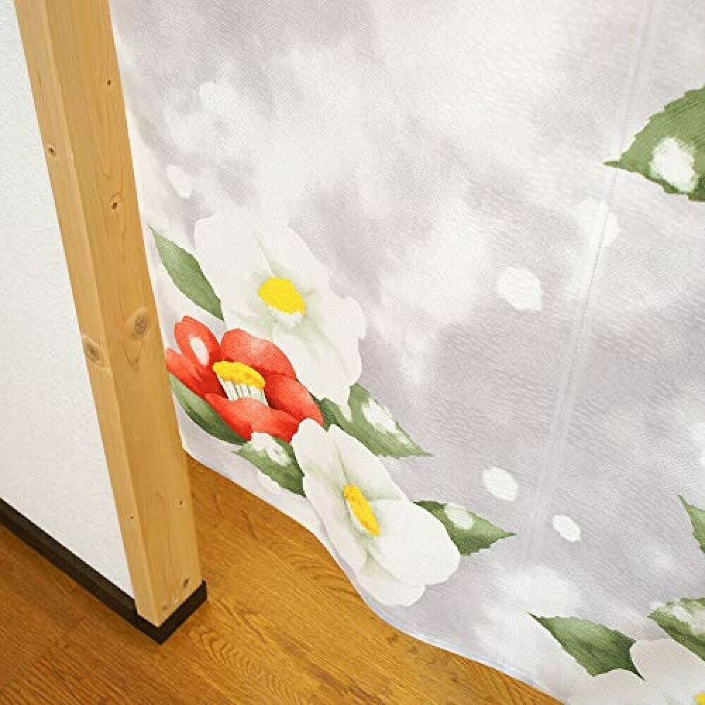 Noren Hanging curtain Japanese Flower Camellia and Snow Lace Made in japan