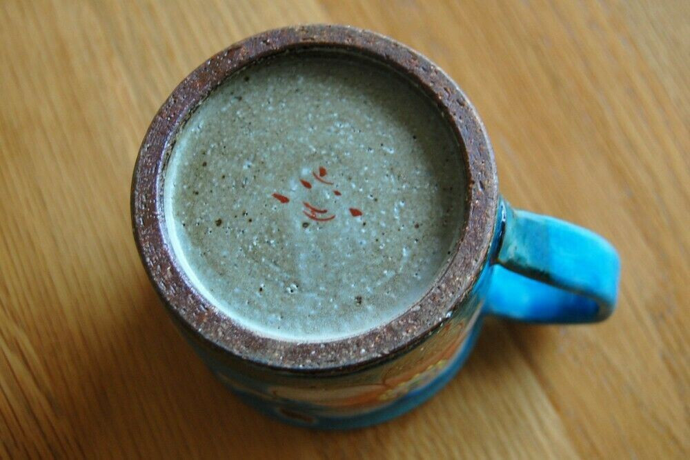 Kutani yaki Mug Tea Coffee Soup Cup Handpaint Turkey Blue Flower Urara ...