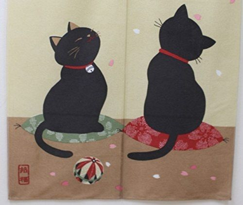 JAPANESE Noren Curtain SAKURA cherry blossom and black cat CAWAII made ...