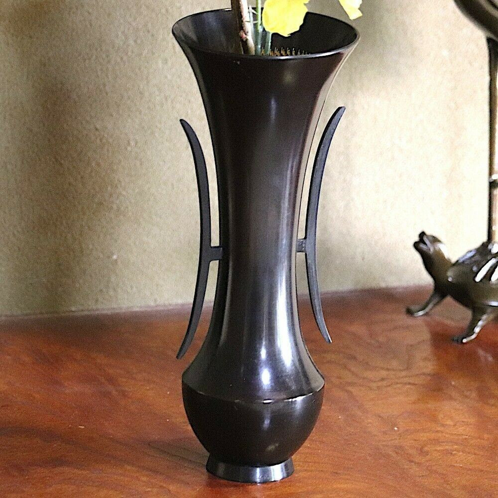 Flower Vase Takaoka Bronze Kaki Japan Mikoto Handle Ikebana Ikenobo Japan