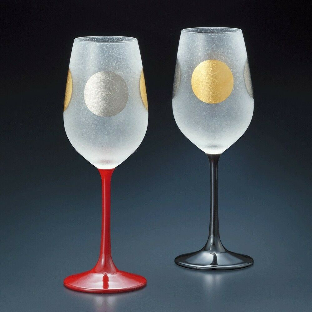 Sun Moon Japanese Glass Wine cup set Gold Silver set Made in Japan
