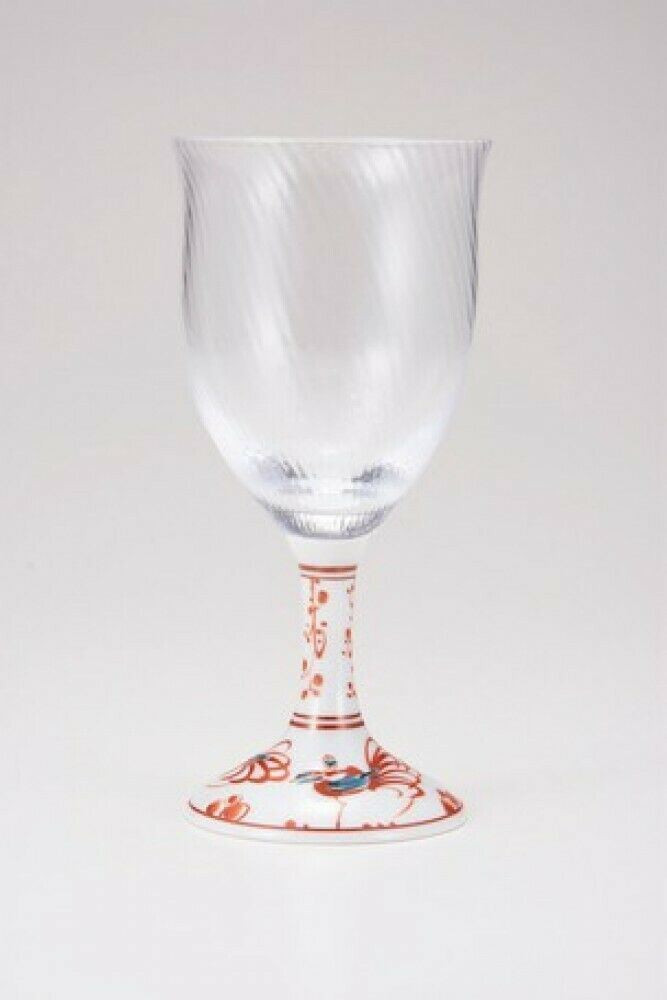 Edo glass Kutani yaki Wa-glass Japanese Wine glass goblet Akae Bird Japan