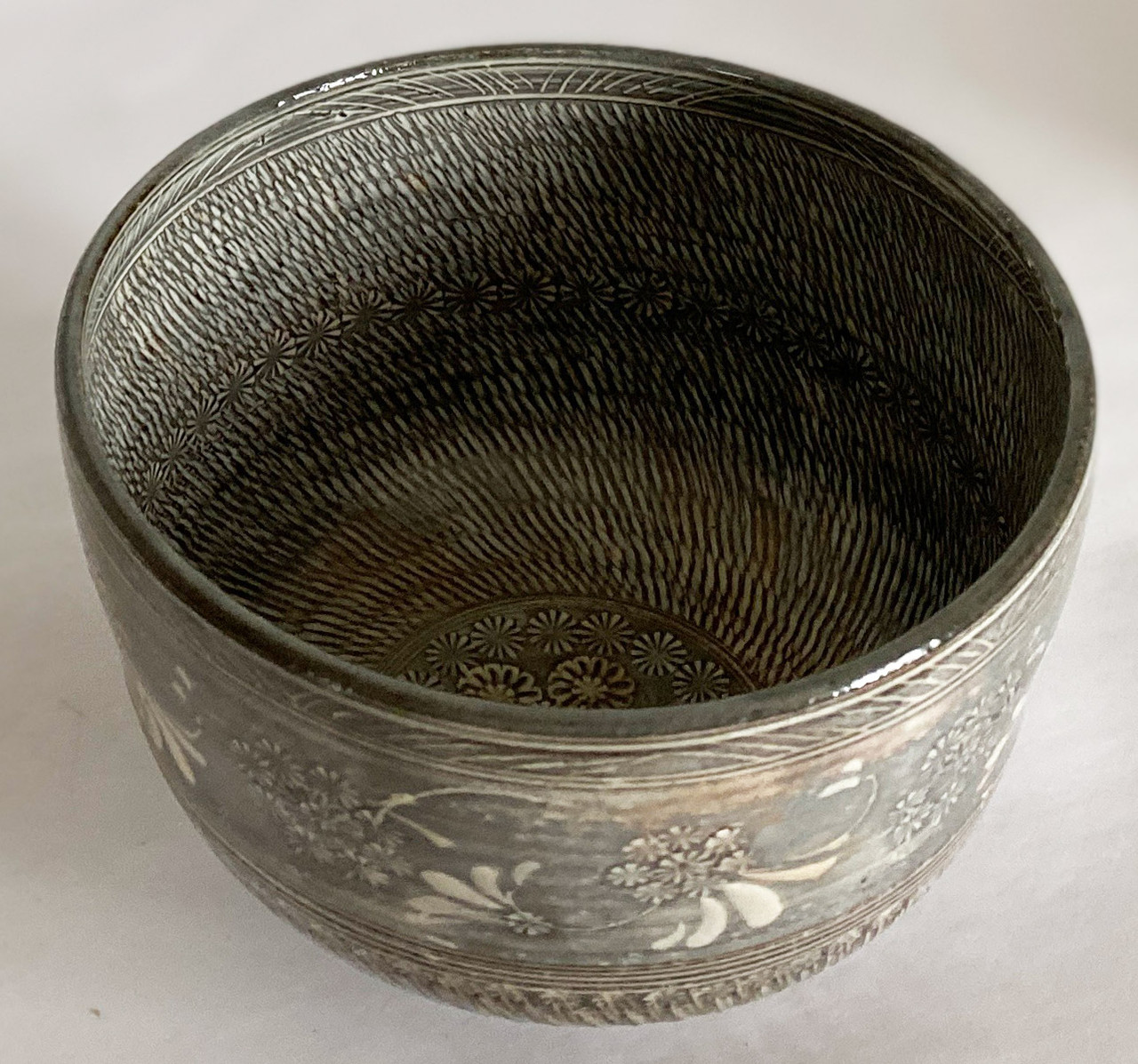 Kyo Kiyomizu yaki ware Japanese Matcha Tea bowl Yusai Mishima pattern Japan