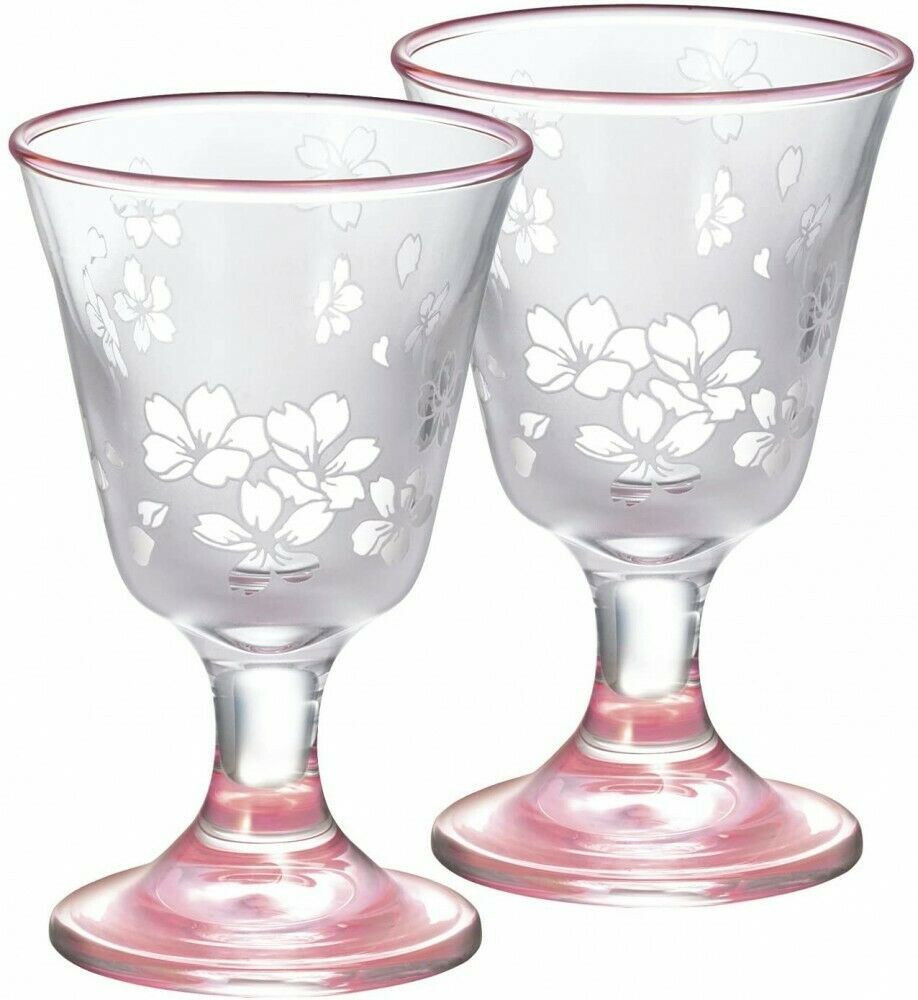 Pair Japanese Cold Sake glass cupHandcraft Sakura Cherry Pink ...