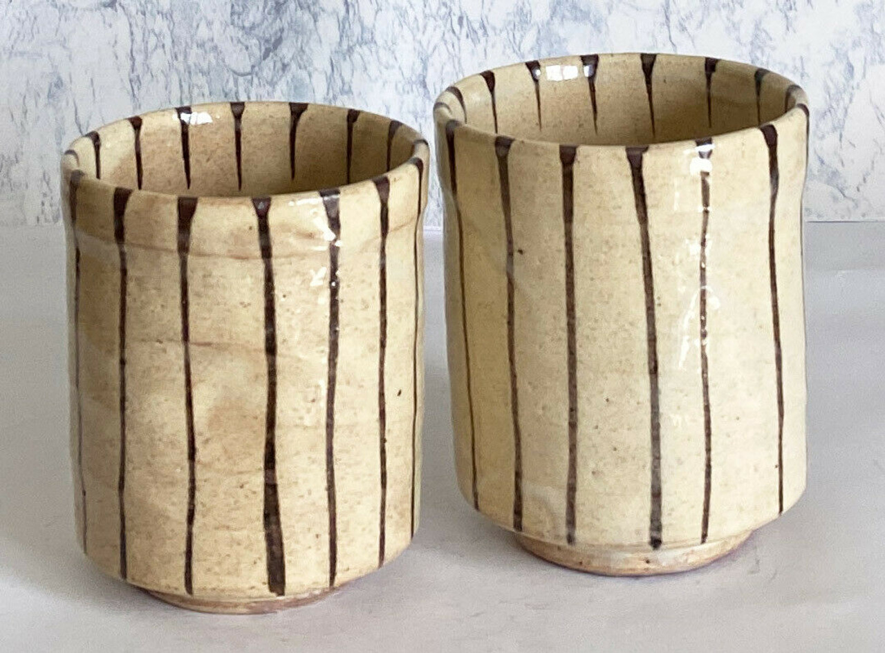 Yunomi Pair Set Japanese Tea Cup Mino Yaki Ware Tokusa Pattern Made In