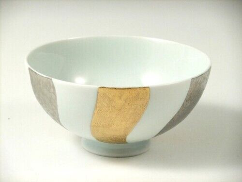 Arita yaki porcelain Japanese Rice Bowl Gohan Chawan Gold Platinum Neji ...