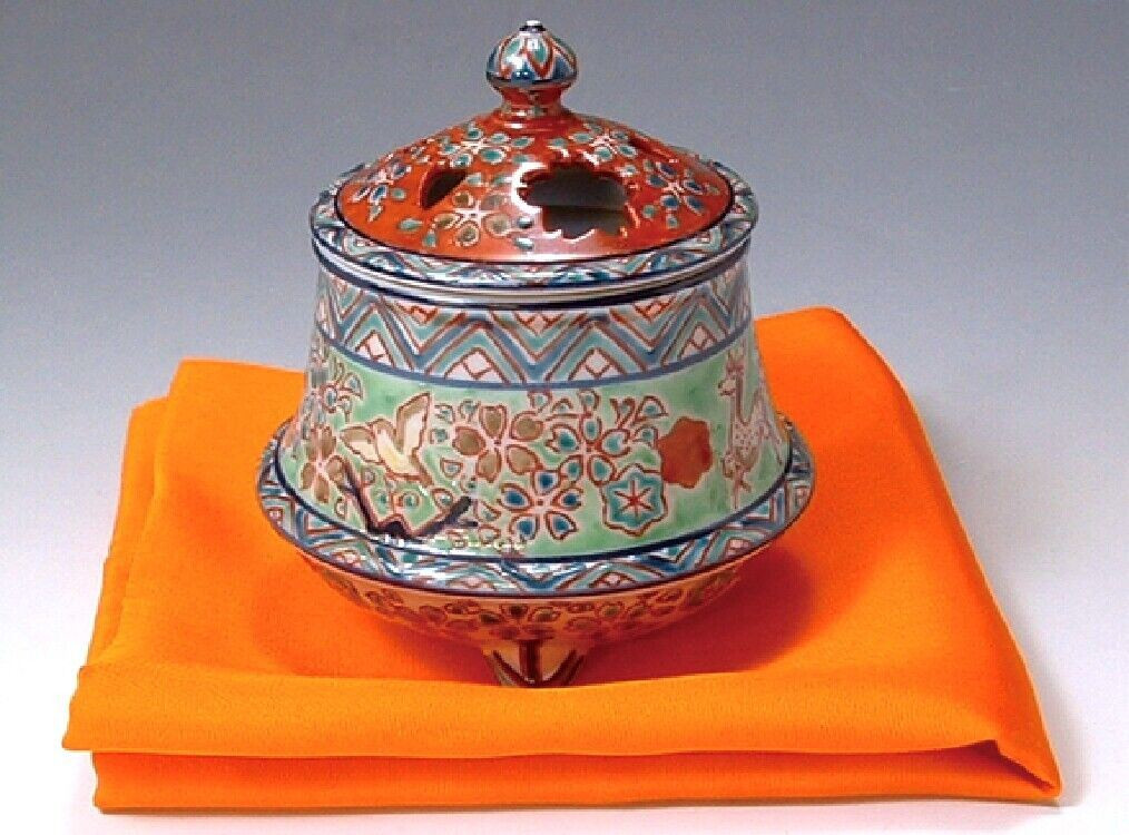Koro Kyo Kiyomizu yaki ware Incense burner Shosoin Temple pattern Japan