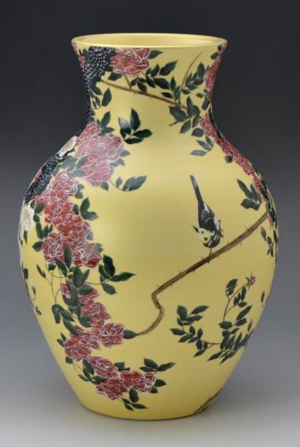 Kyo Kiyomizu yaki ware Japanese pottery flower pot Jakuchu Ito Rose ...