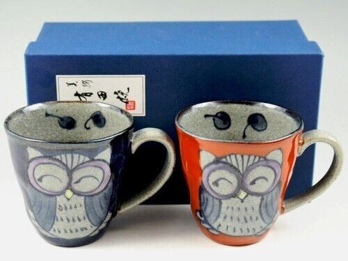 Pair Arita yaki ware Japanese Coffee Tea Mug cup Nishiki Fukuro Blue ...