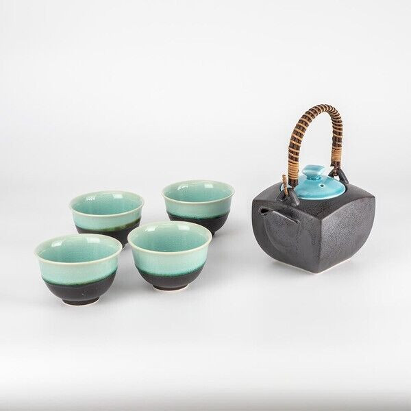 Mino ware Japan Green tea cup pot Yunomi Kyusu set of 3Wild little flower