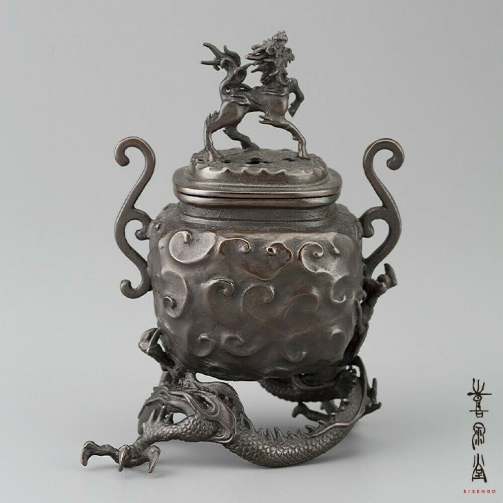 Koro Japanese Bronze Incense burner Takaoka Unryu Dragon Clowd Japan