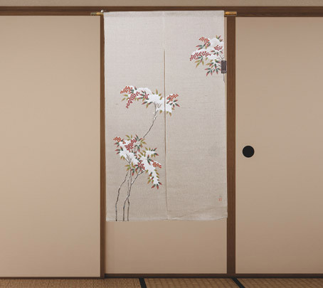 Kyoto Noren Japanese Hanging Door Curtain Linen Plum Ume pattern Japan